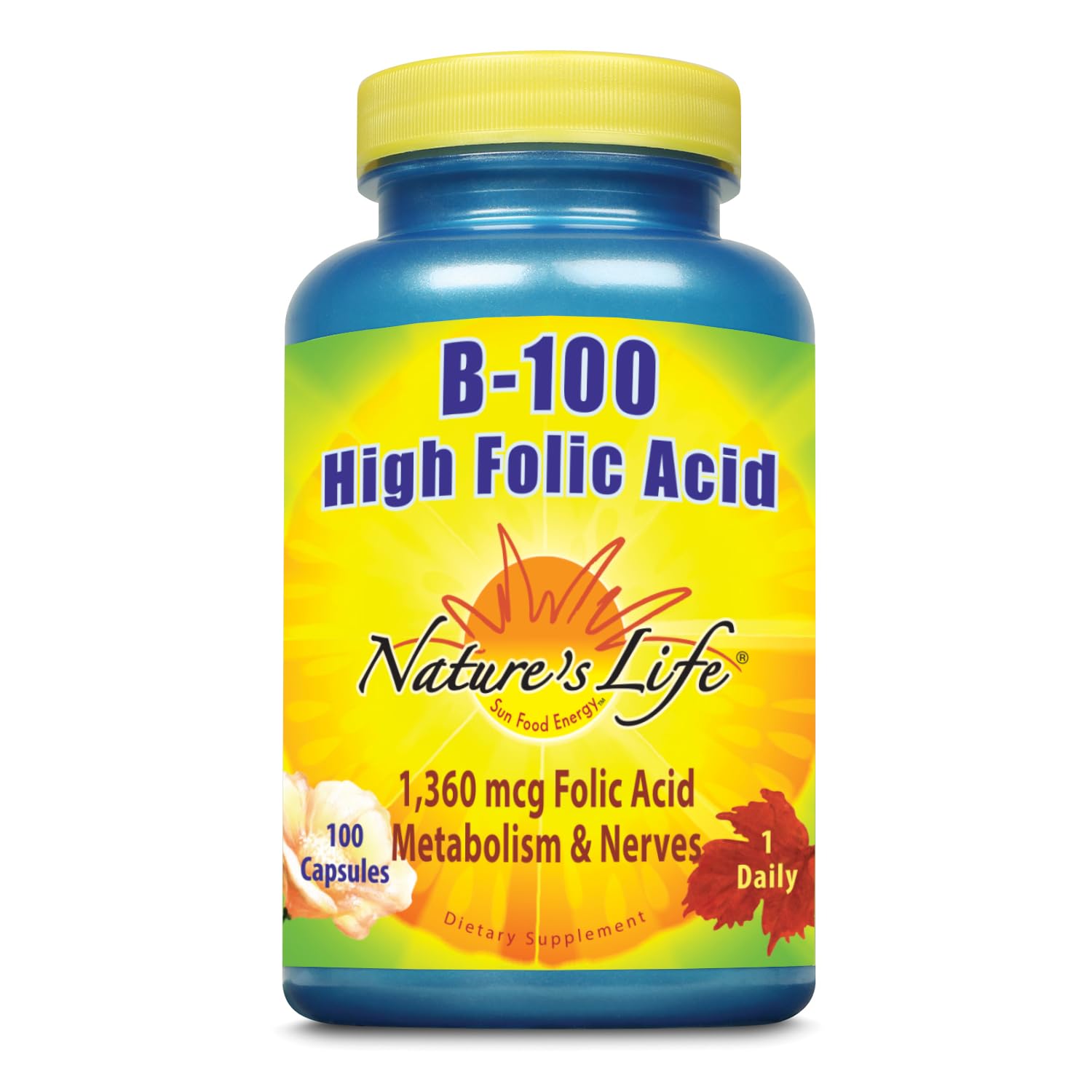 Nature's Life B-100 Folic Acid tablets for energy support
