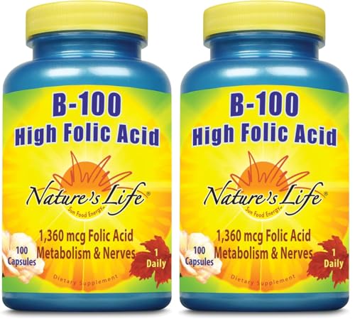 Nature's Life B-100 Folic Acid tablets for energy support