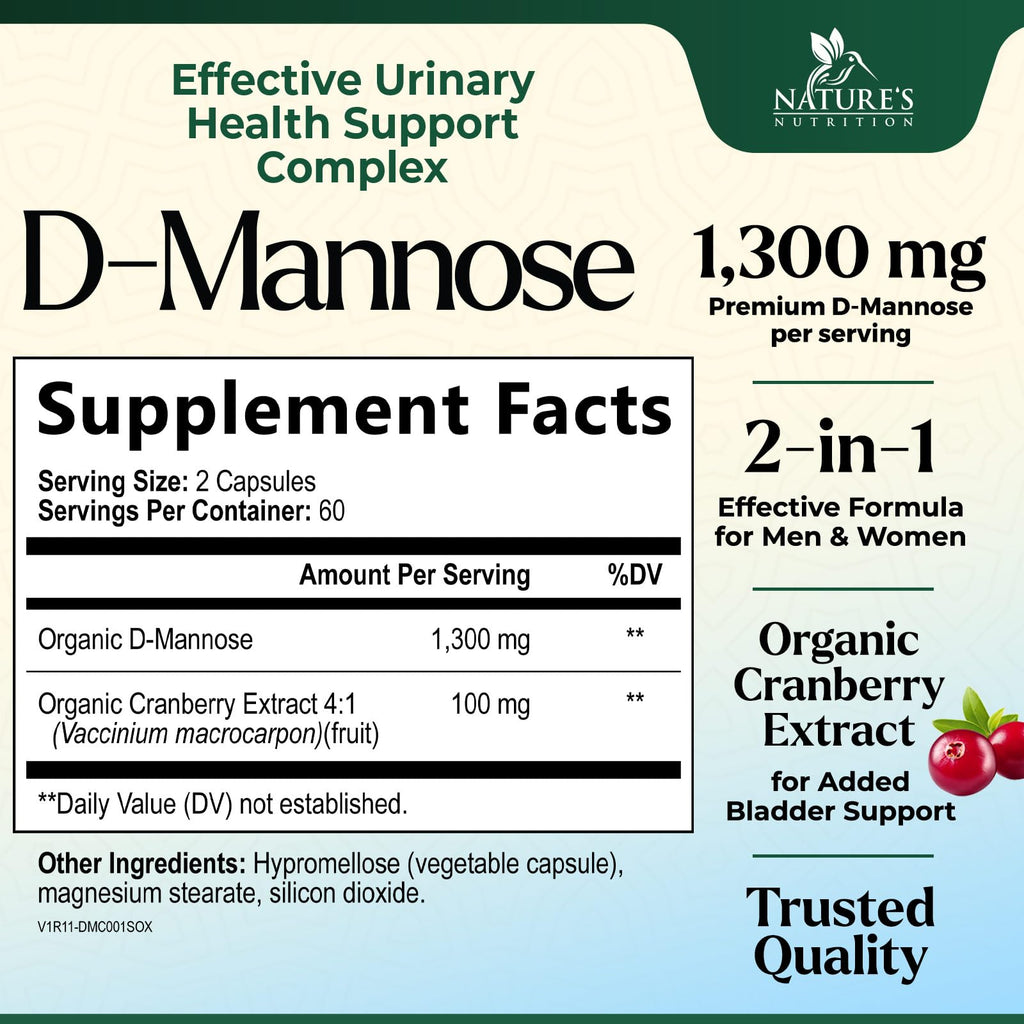Nature's Nutrition D-Mannose capsules for bladder support