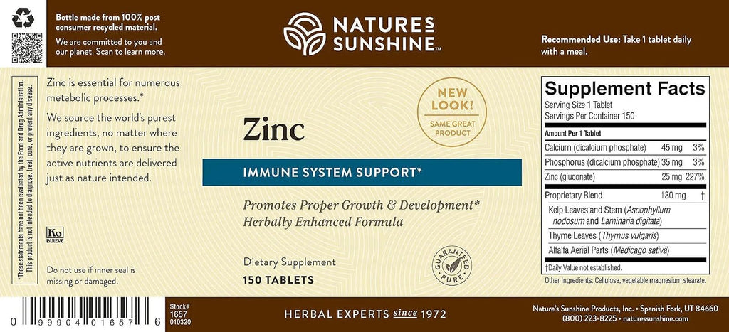 Nature's Sunshine zinc for overall vitality