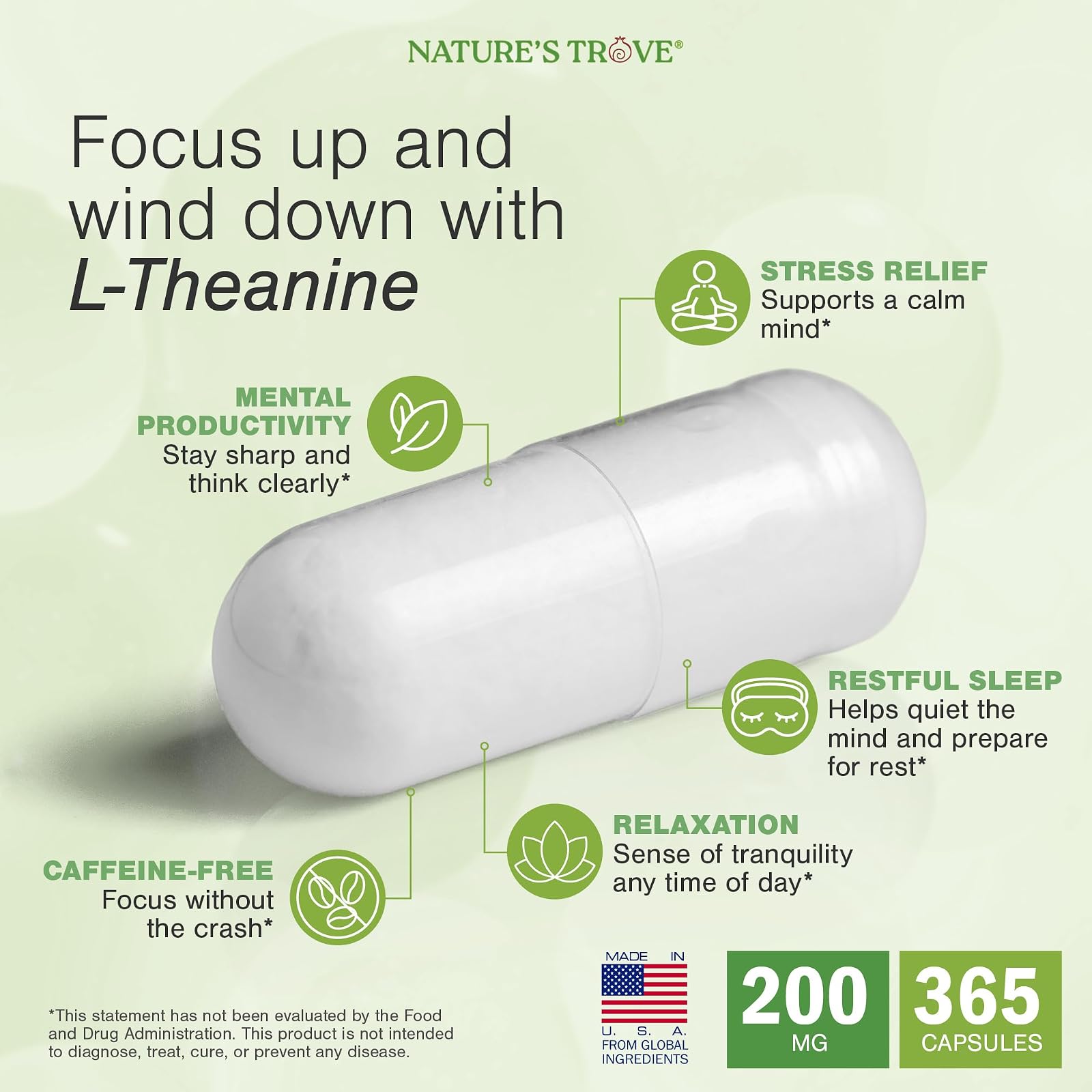 Nature's Trove l-theanine 200 mg supplement