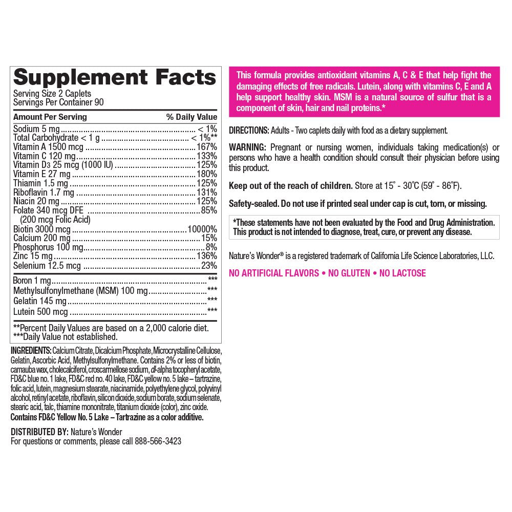 Nature's Wonder vitamin supplements for beauty