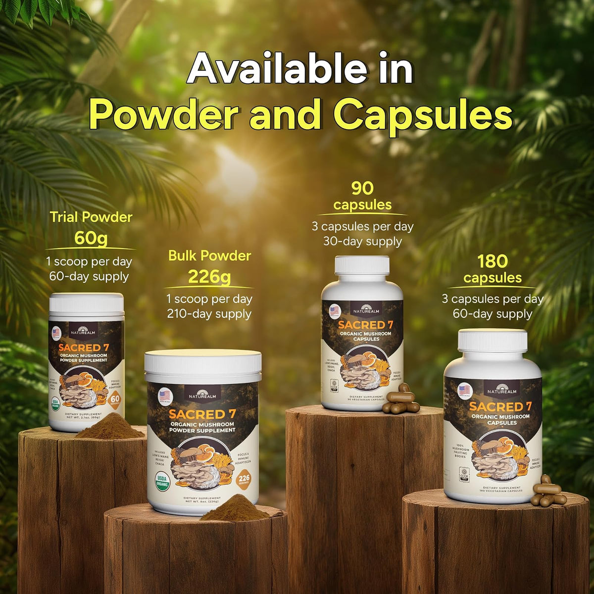 Naturealm mushroom capsules for overall wellness