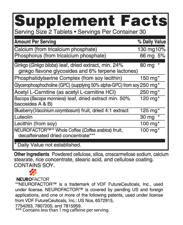 NeuroFactor & Bacopa multivitamins for focus