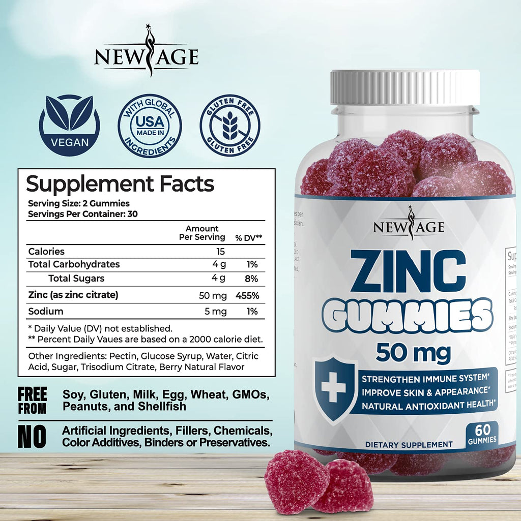 NEW AGE Zinc Gummies 50 mg supplement