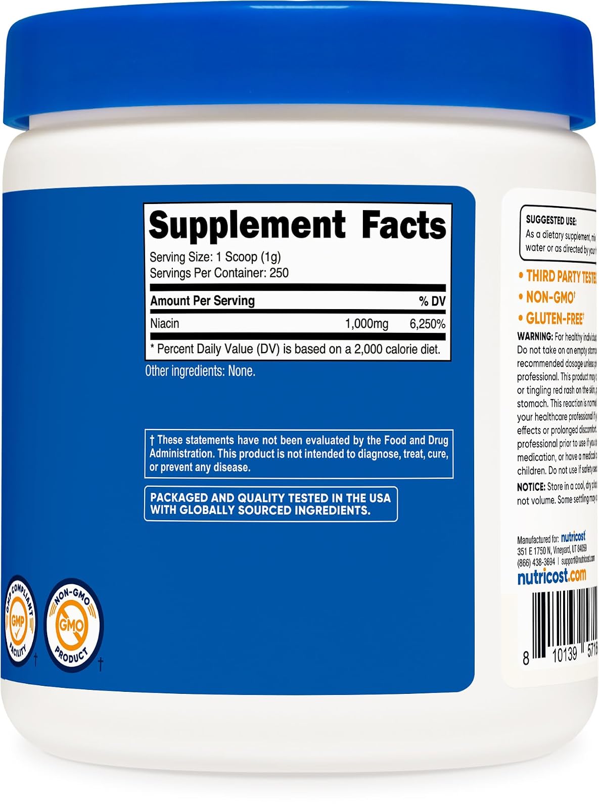 Niacin powder for cardiovascular support