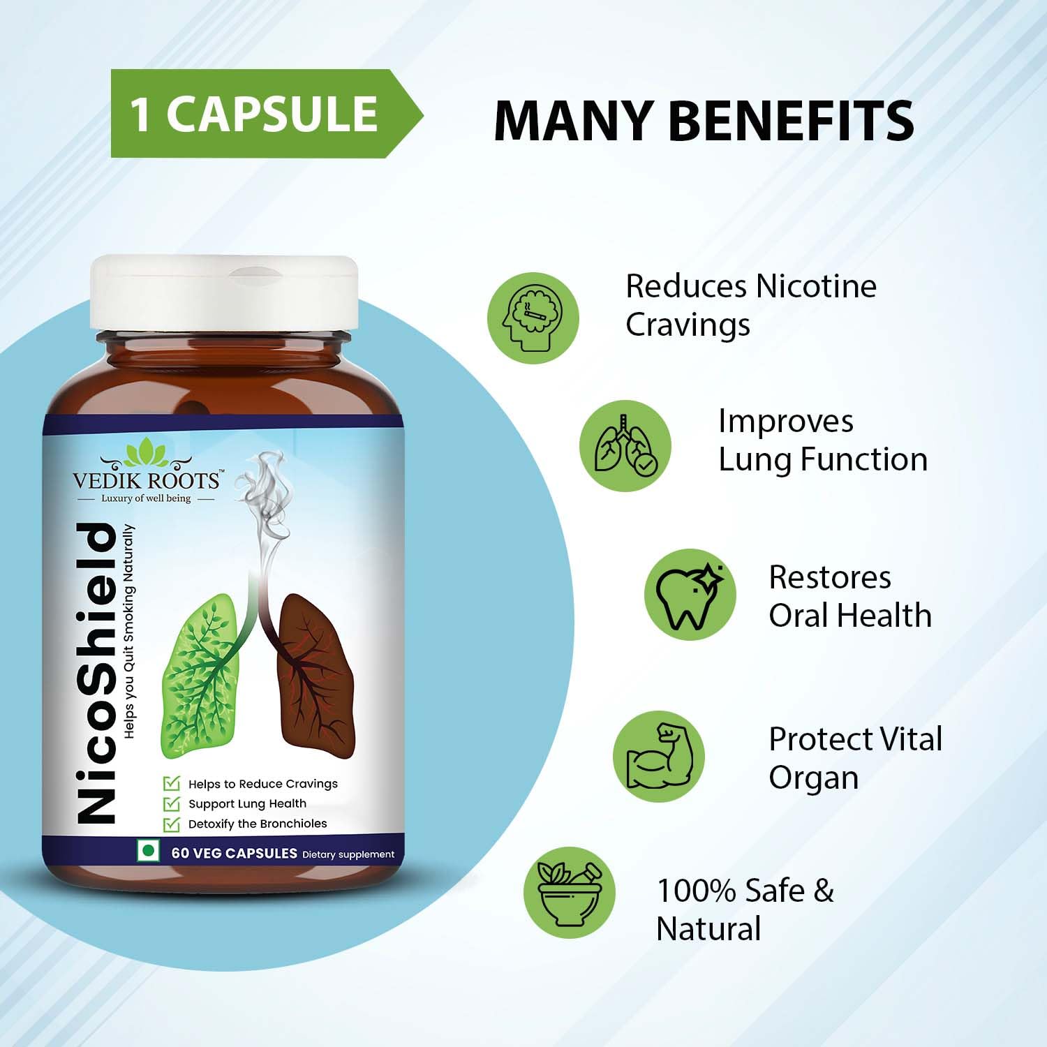 NicoShield capsules with 10+ herbal ingredients
