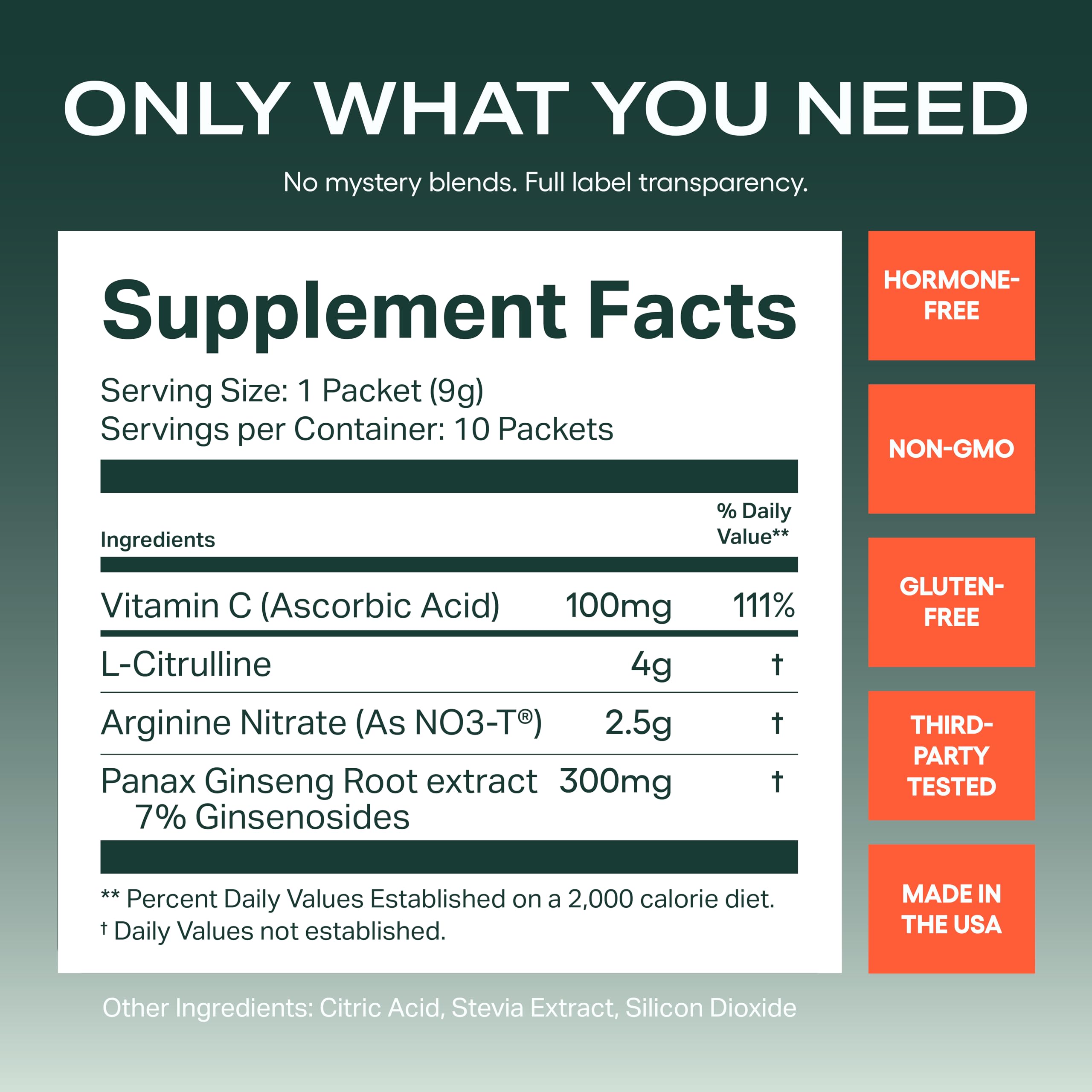 Nitric oxide sachets for stamina