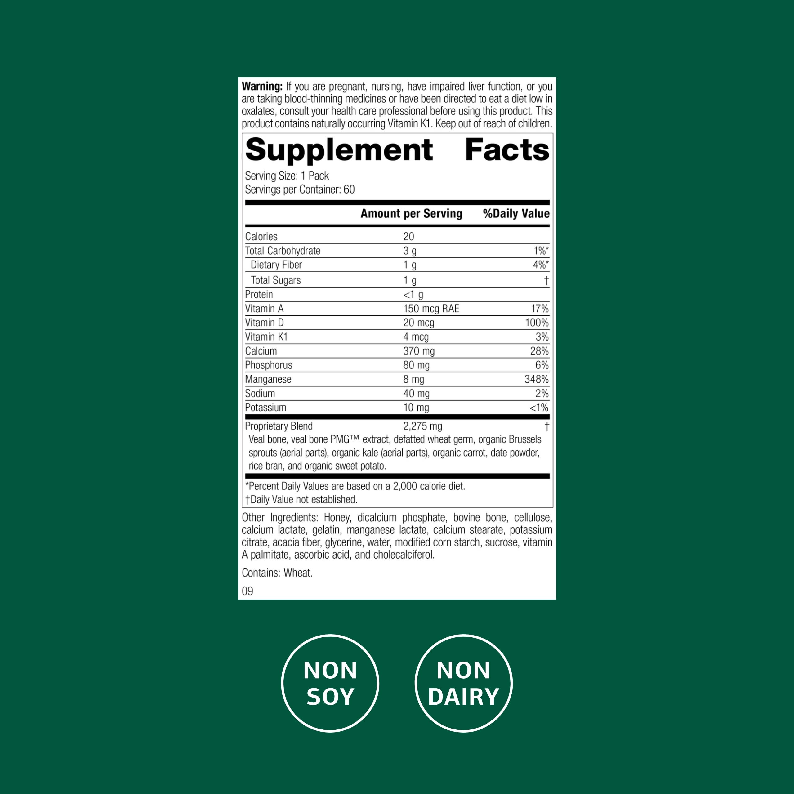 Non-dairy vitamin mineral pack