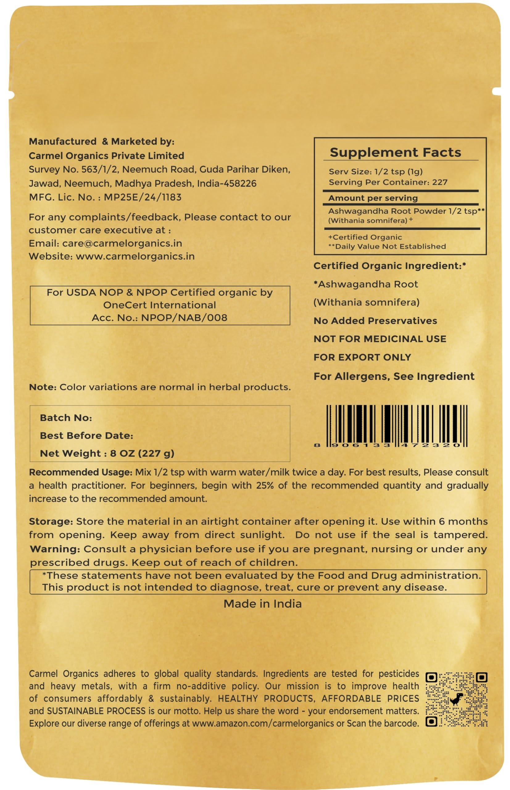 non-GMO ashwagandha supplement