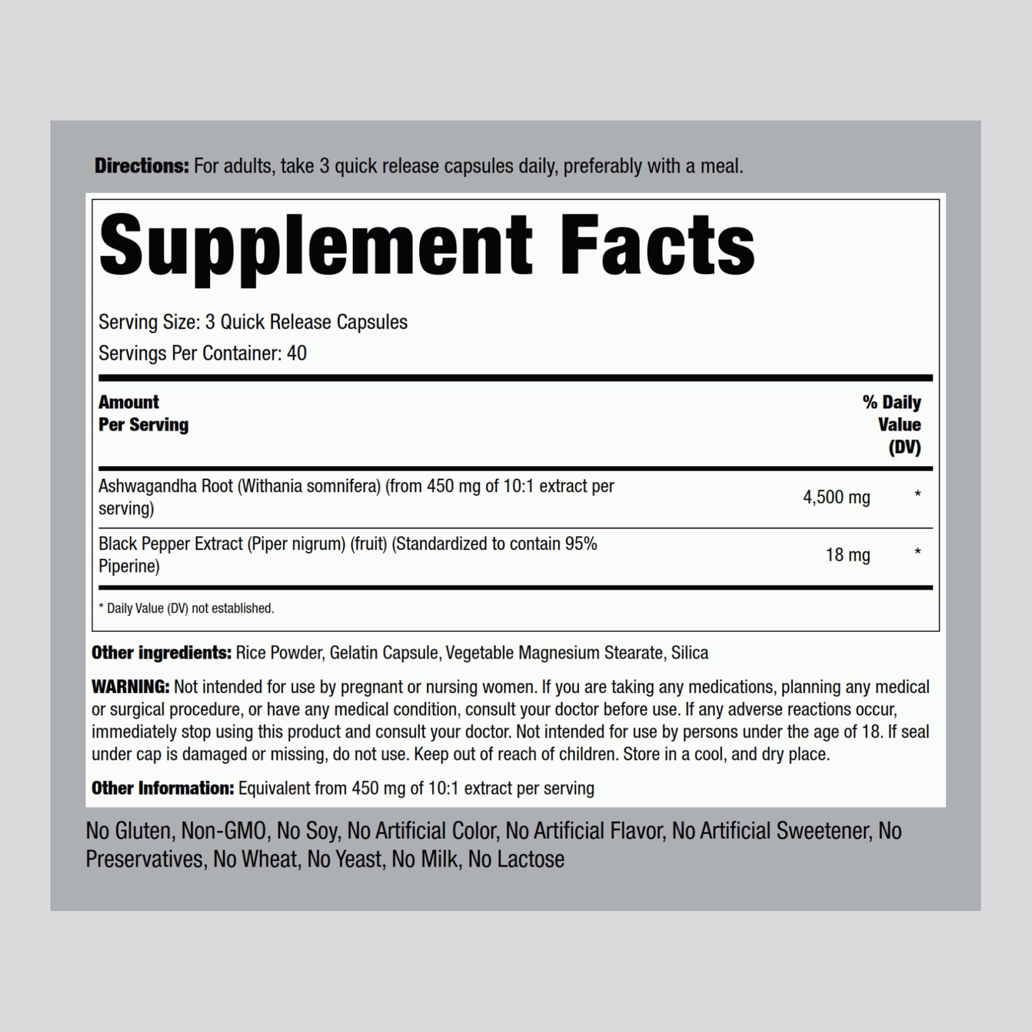 Non-GMO ashwagandha with black pepper extract