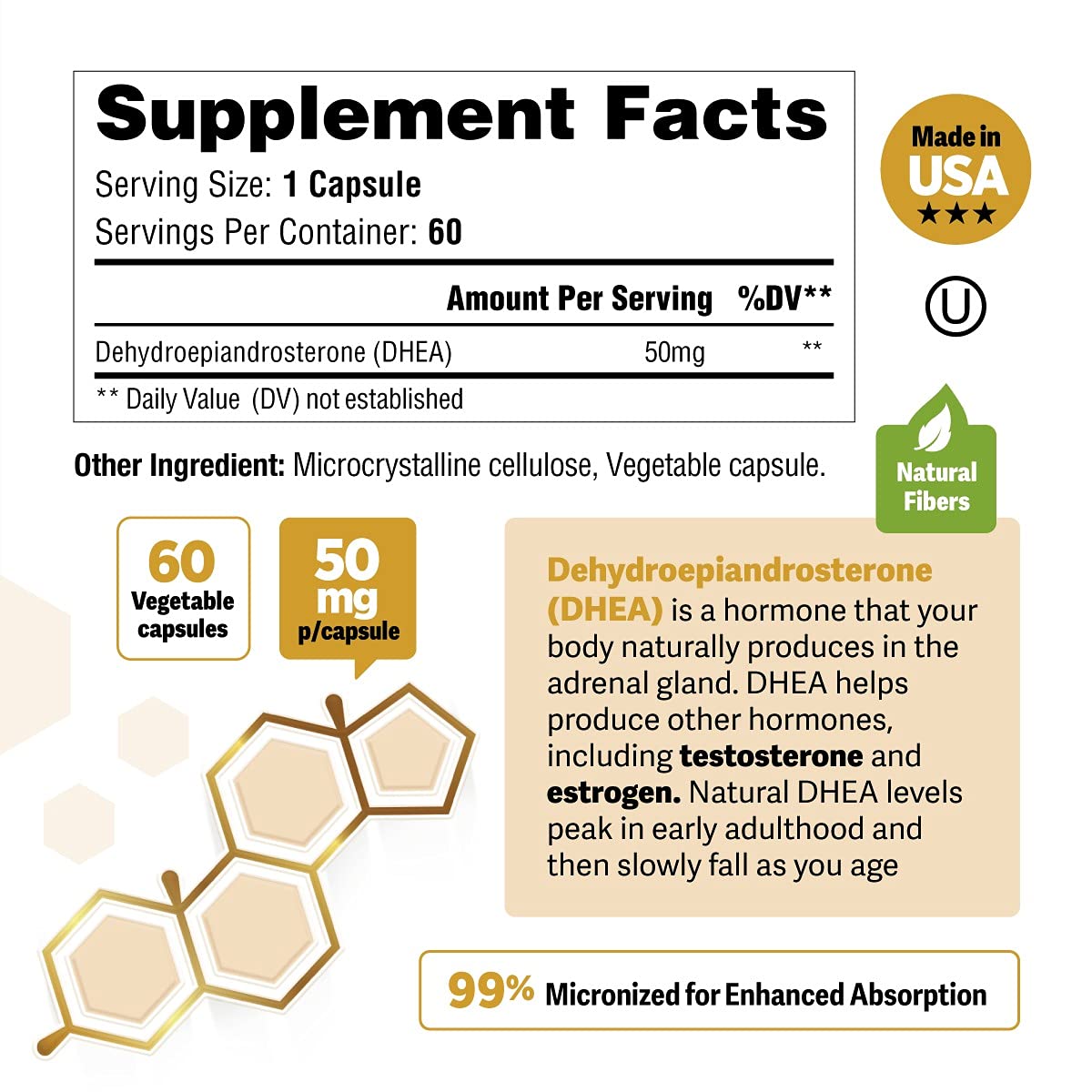Non-GMO DHEA vitamins for men and women