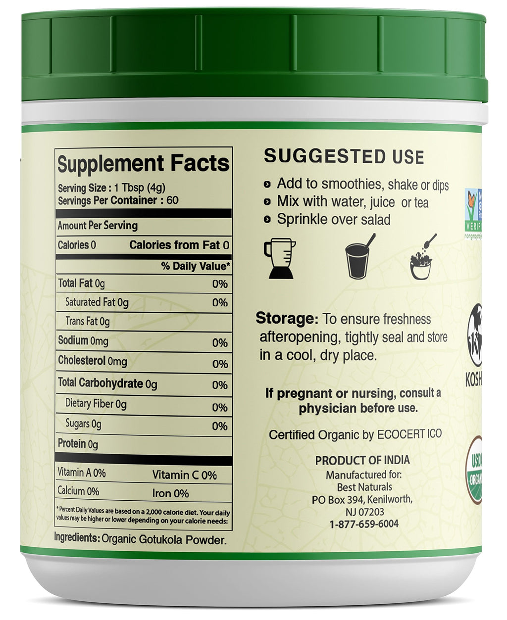 non-GMO gotu kola herbal powder