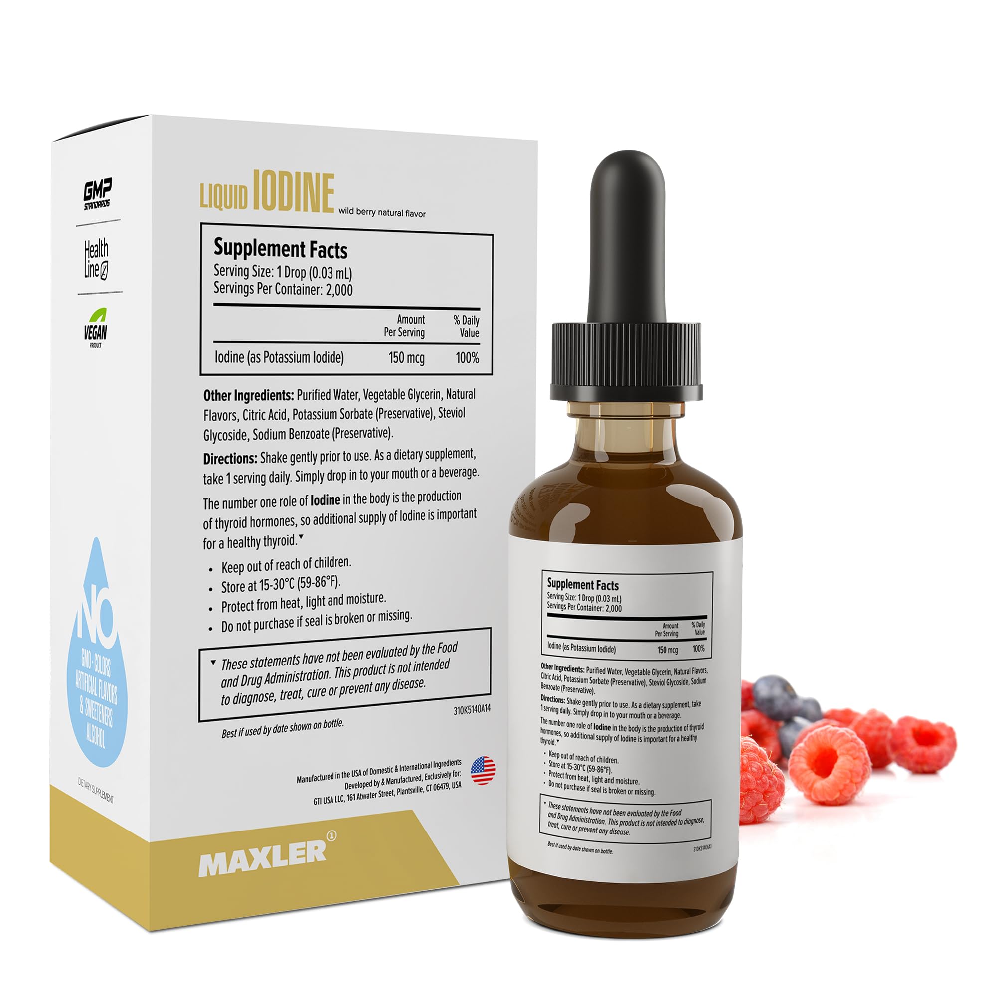 Non-GMO iodine drops with wild berry