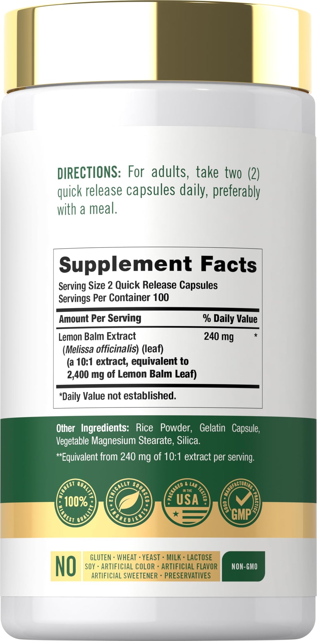 non-GMO lemon balm vitamin supplement