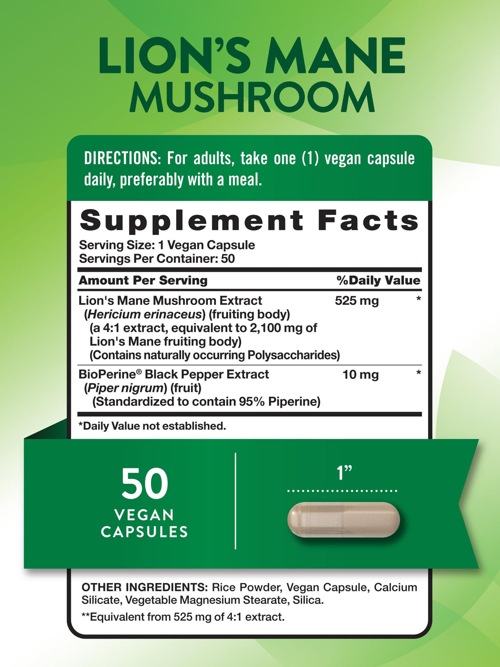 Non-GMO Lion's Mane mushroom capsules