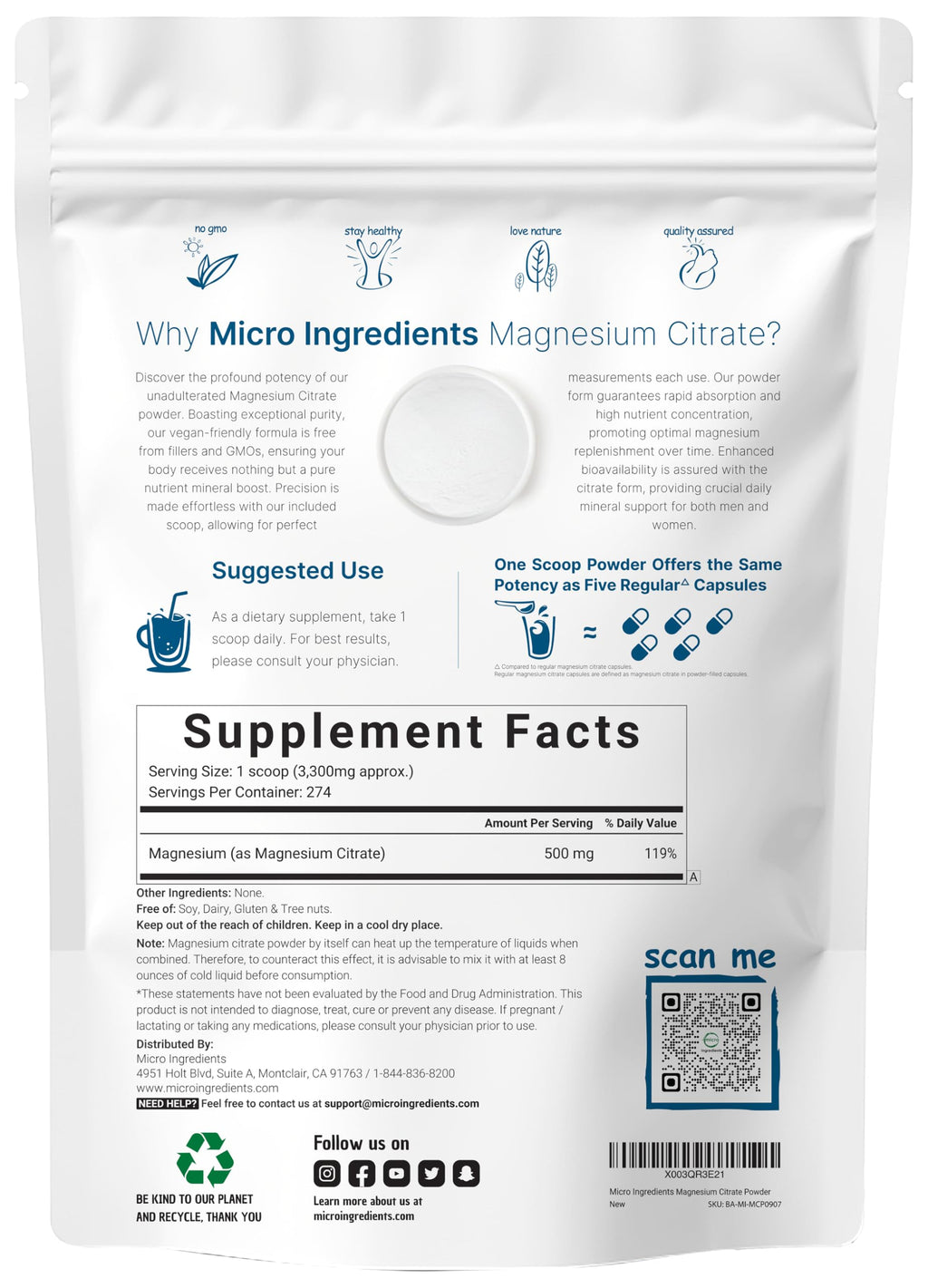 Non-GMO magnesium for nutrient absorption
