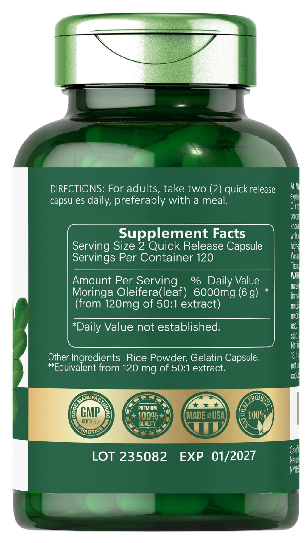 Non-GMO moringa supplement for health