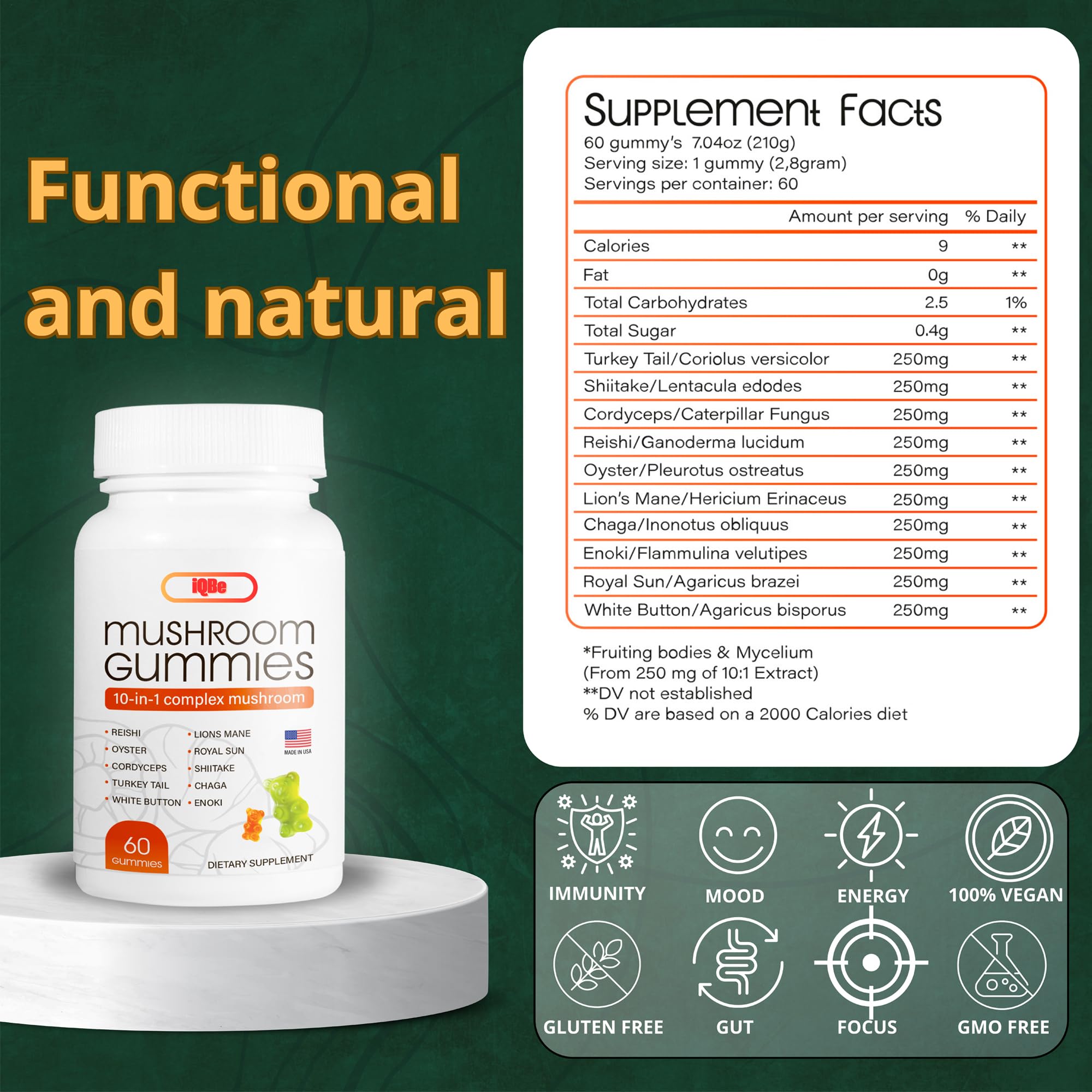 Non-GMO mushroom gummies for natural energy