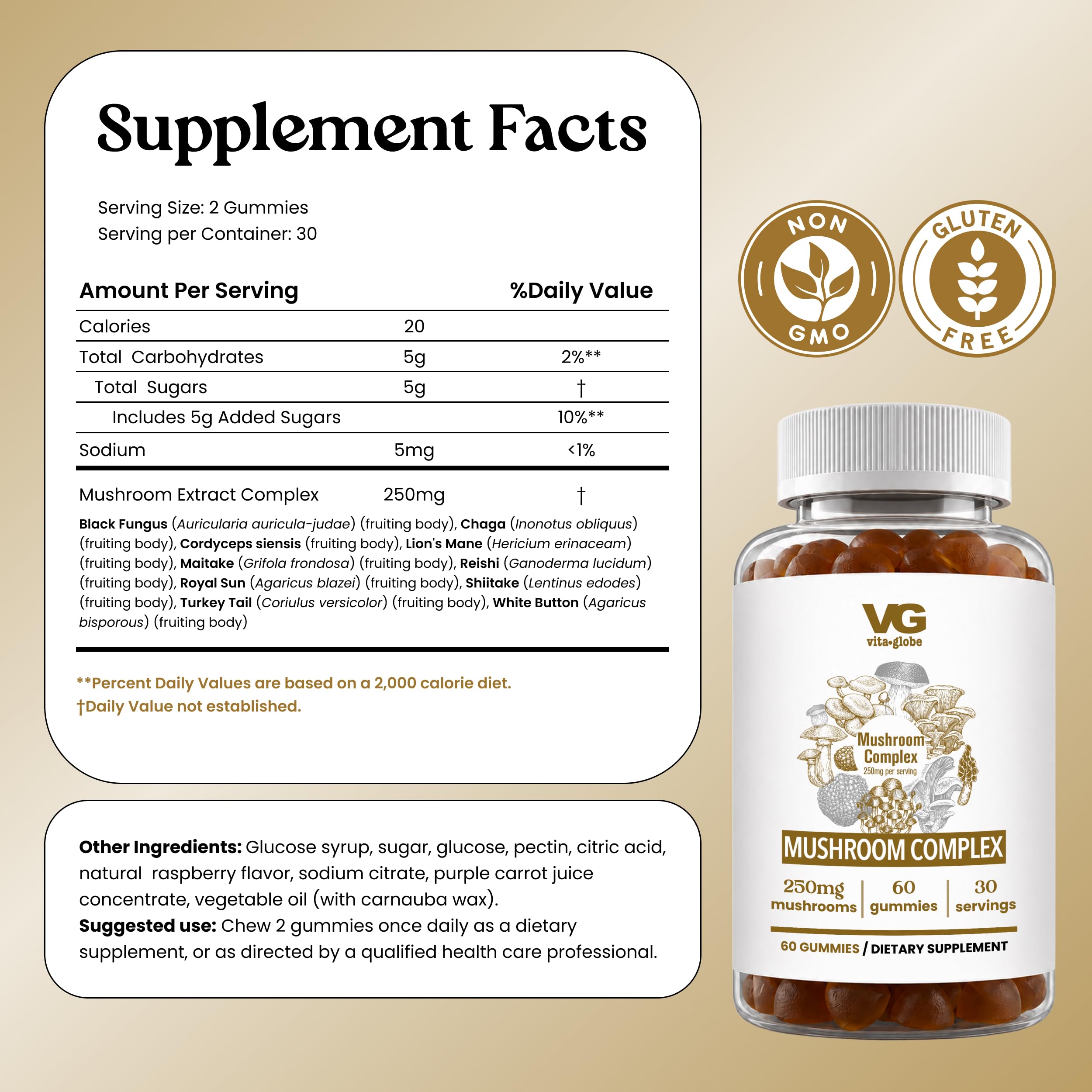Non-GMO mushroom supplement blend