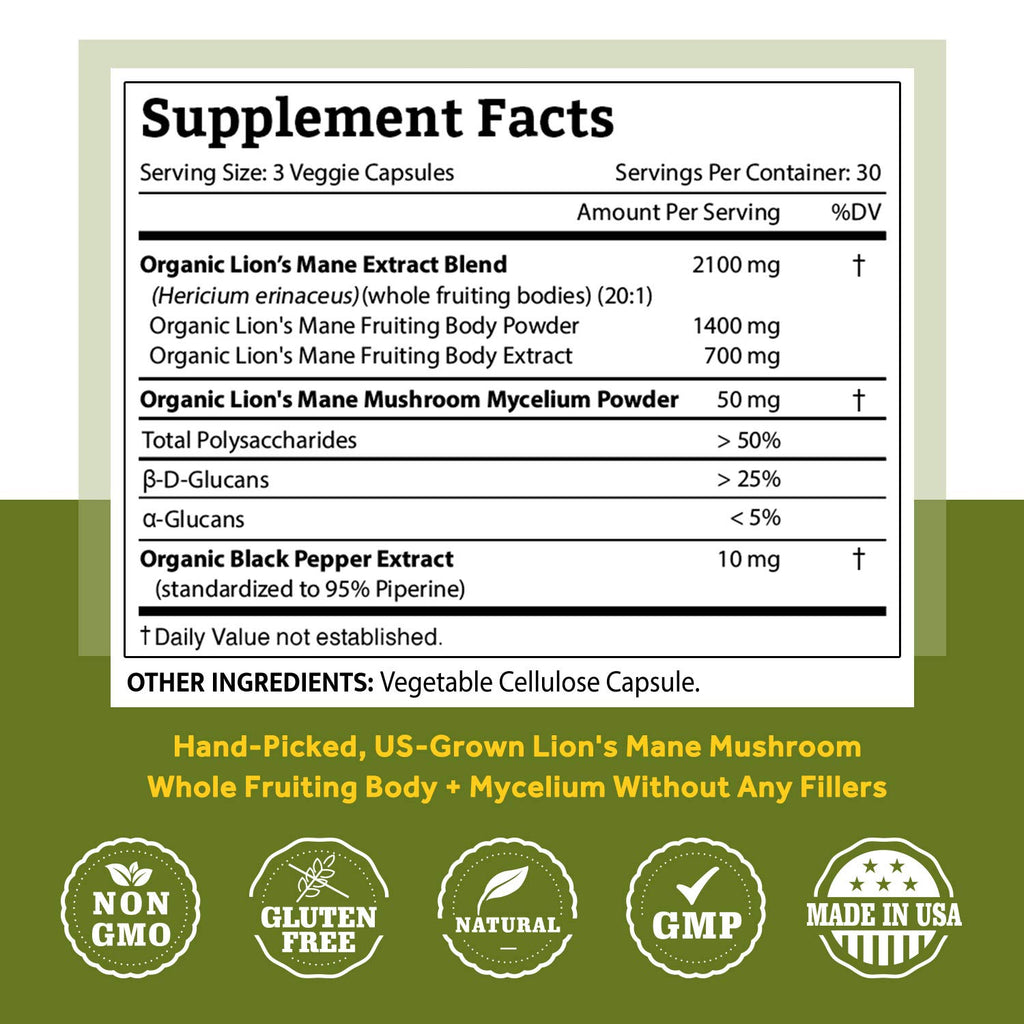 Non-GMO mushroom supplement for brain