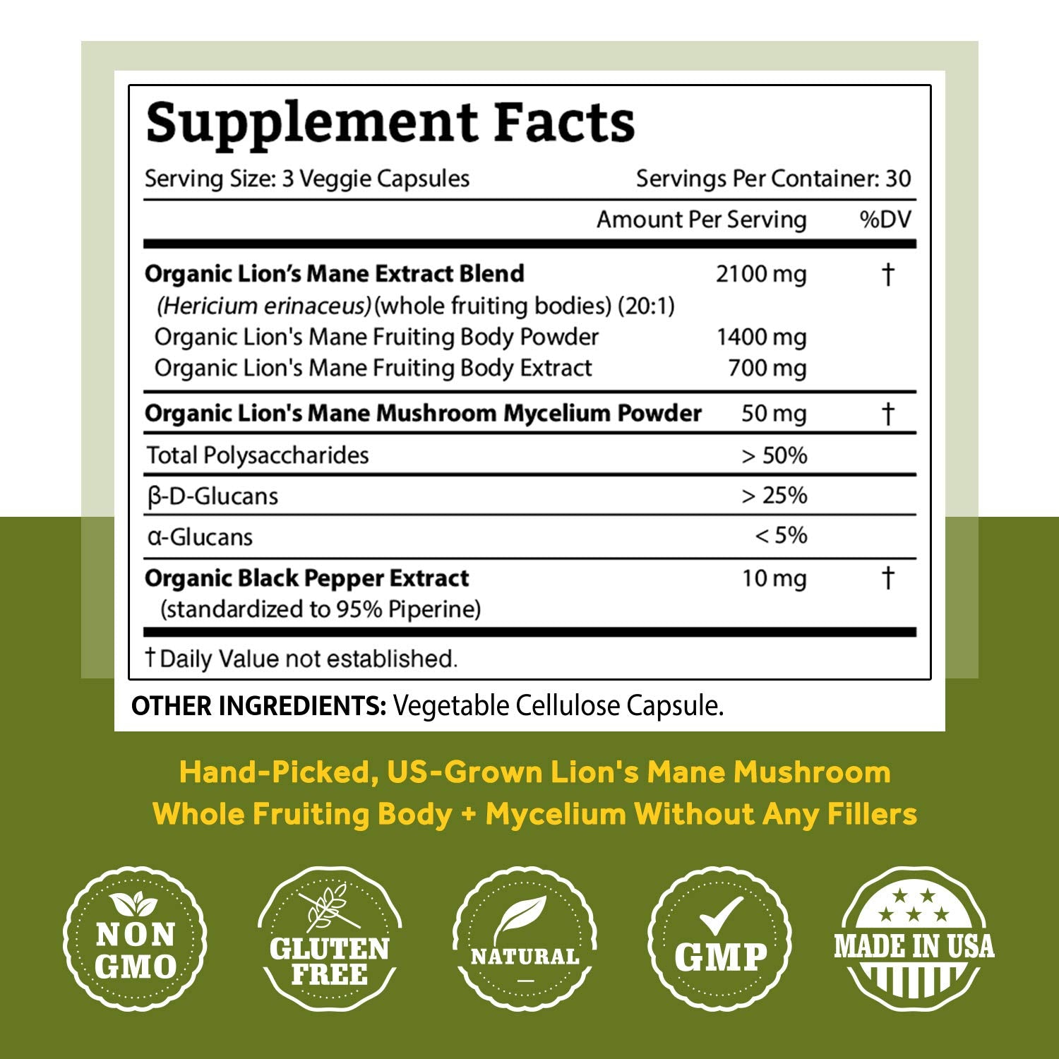 Non-GMO mushroom supplement for brain