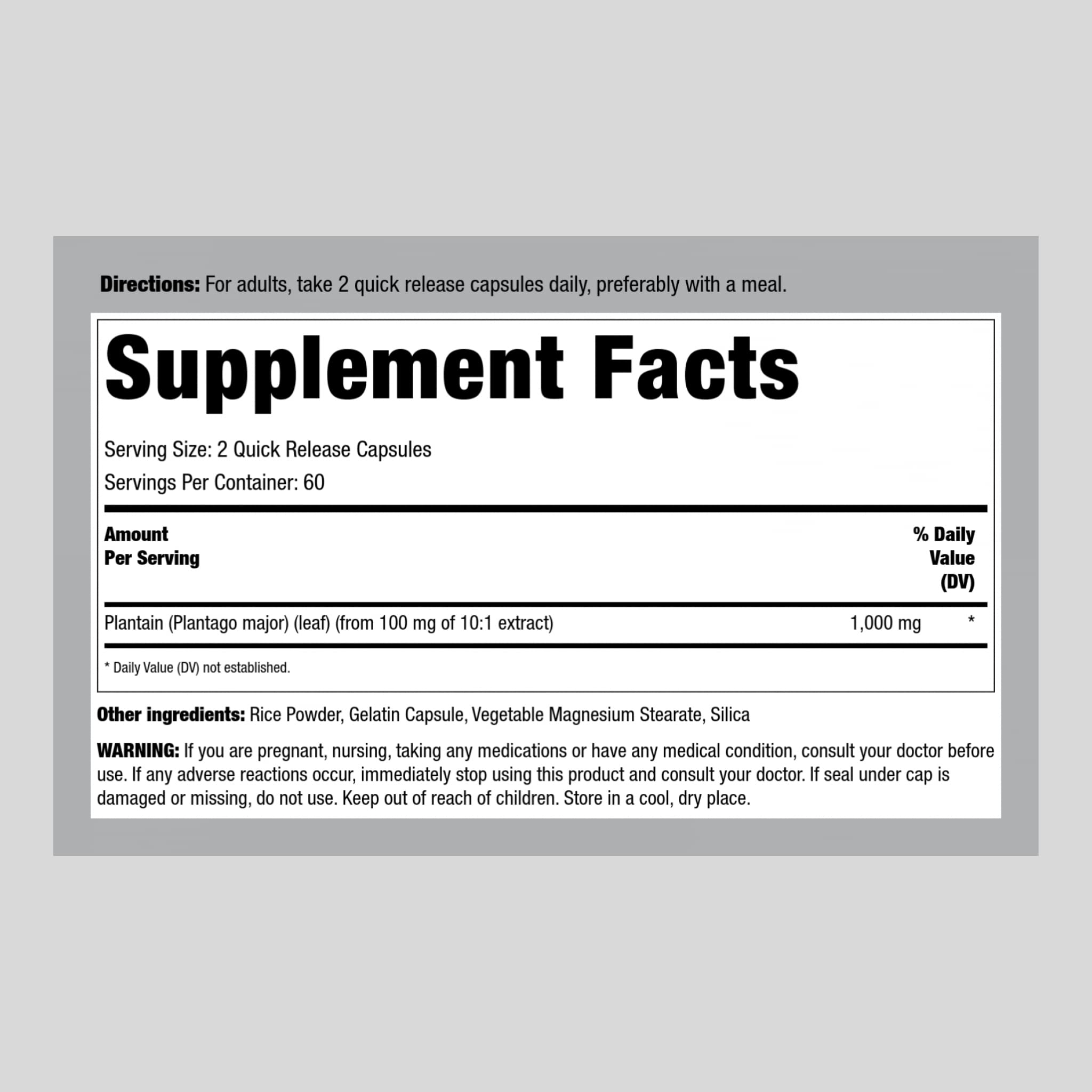 Non-GMO plantain leaf capsules