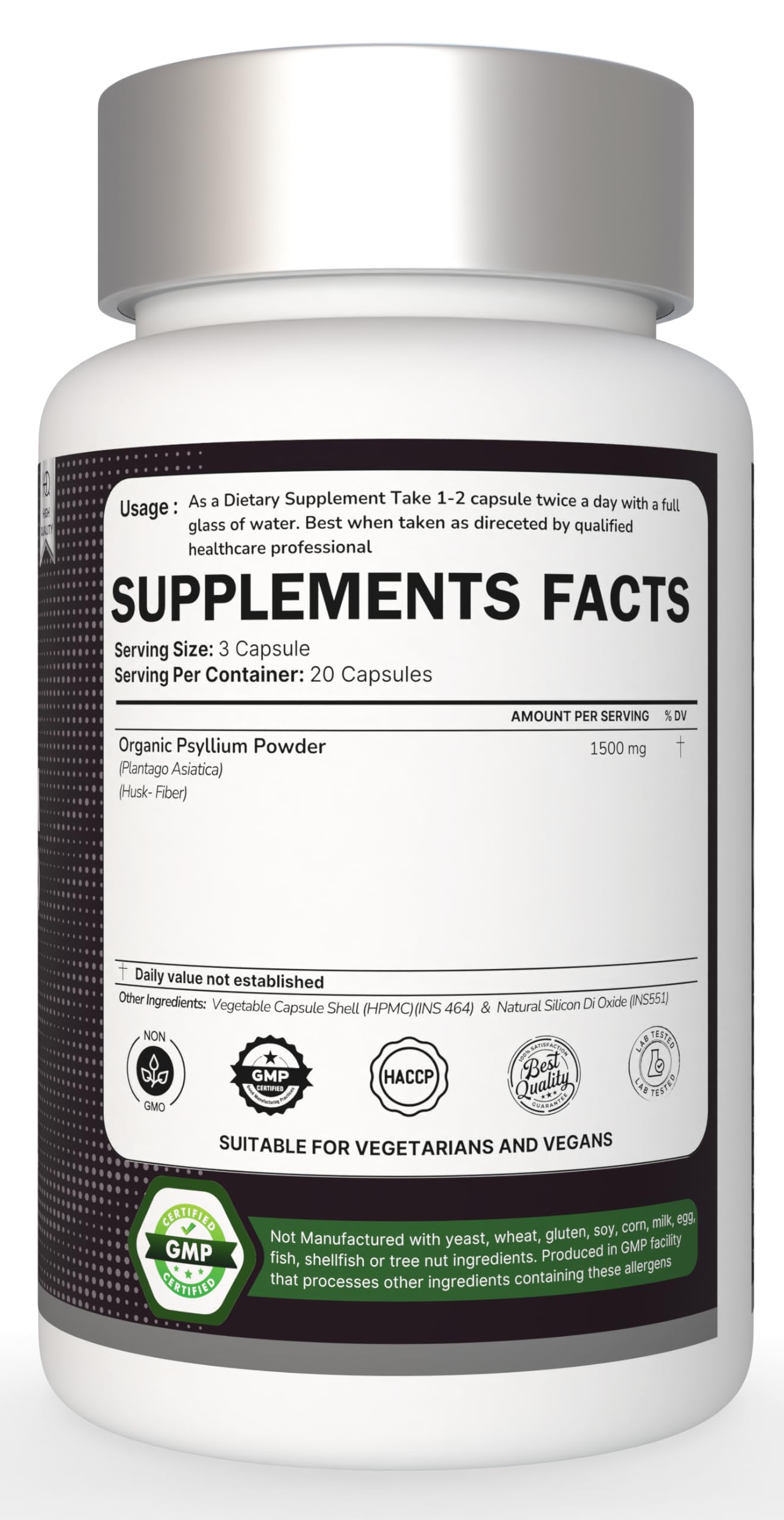 Non-GMO psyllium husk capsules