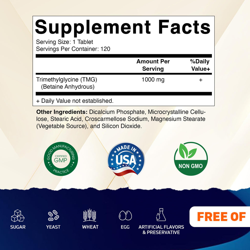 Non-GMO TMG tablets for wellness