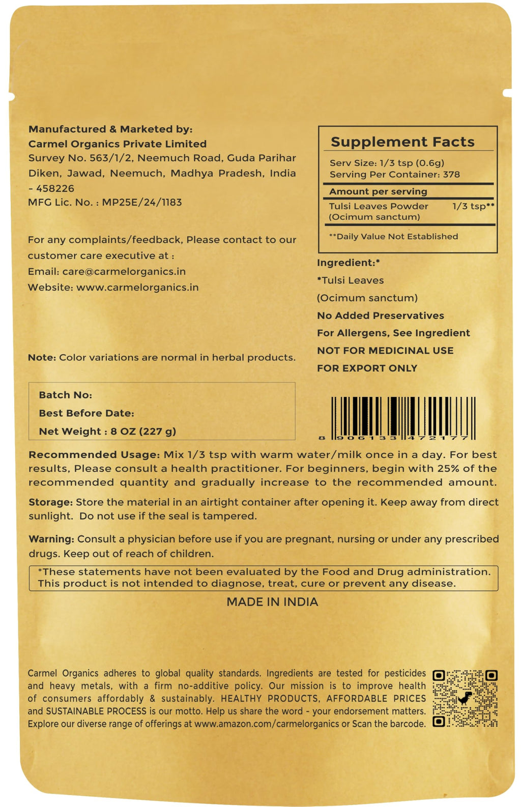 Non-GMO Tulsi powder for wellness