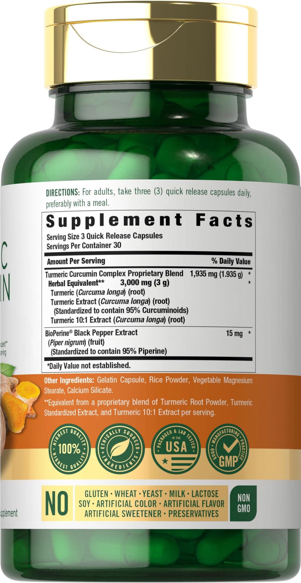 Non-GMO turmeric supplement capsules