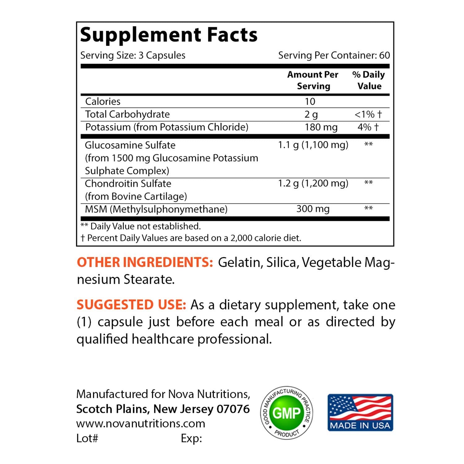 Nova Nutritions glucosamine capsules for mobility