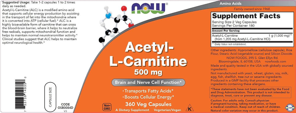 NOW Foods acetyl l-carnitine for workout recovery