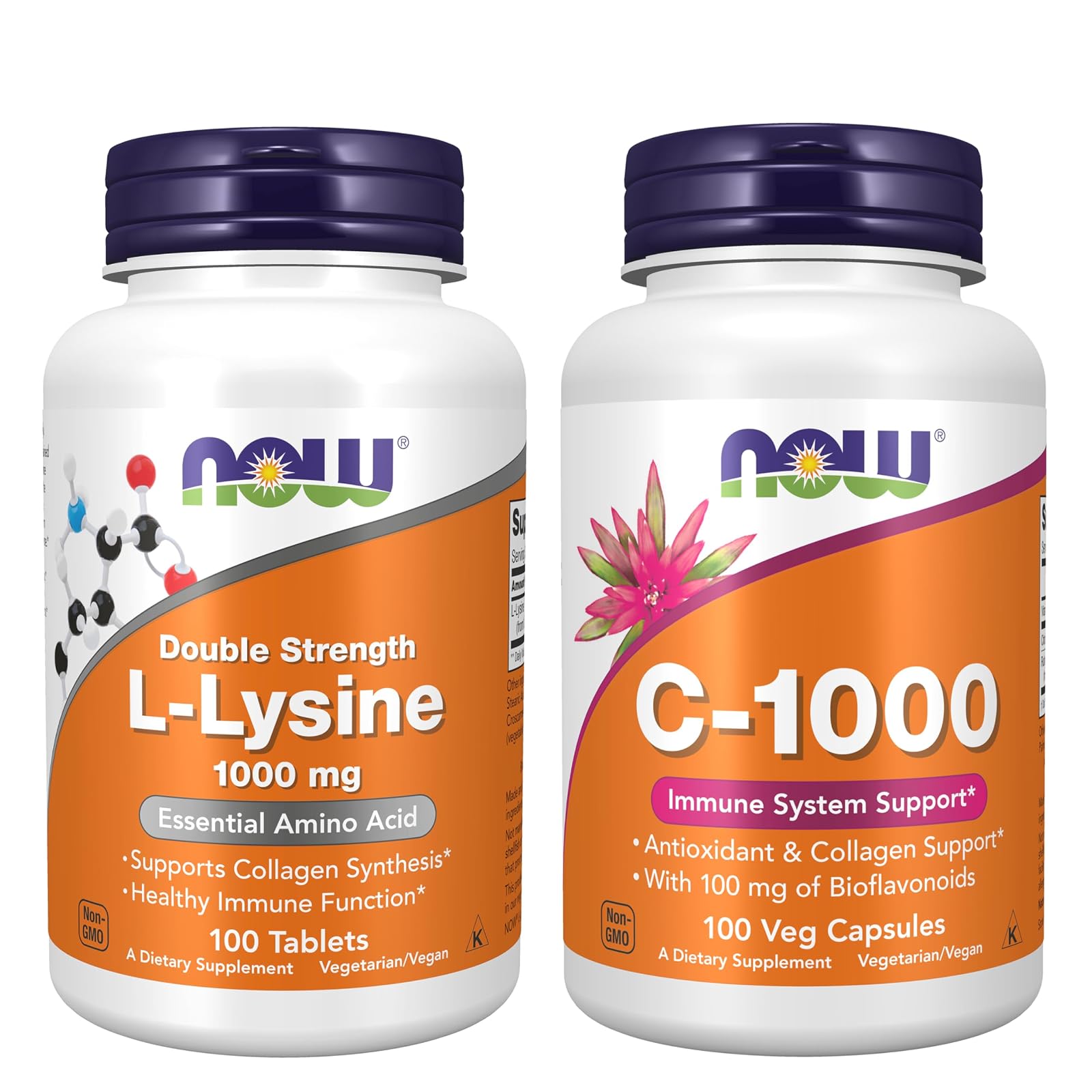 Now Foods L-Lysine vitamin C capsules