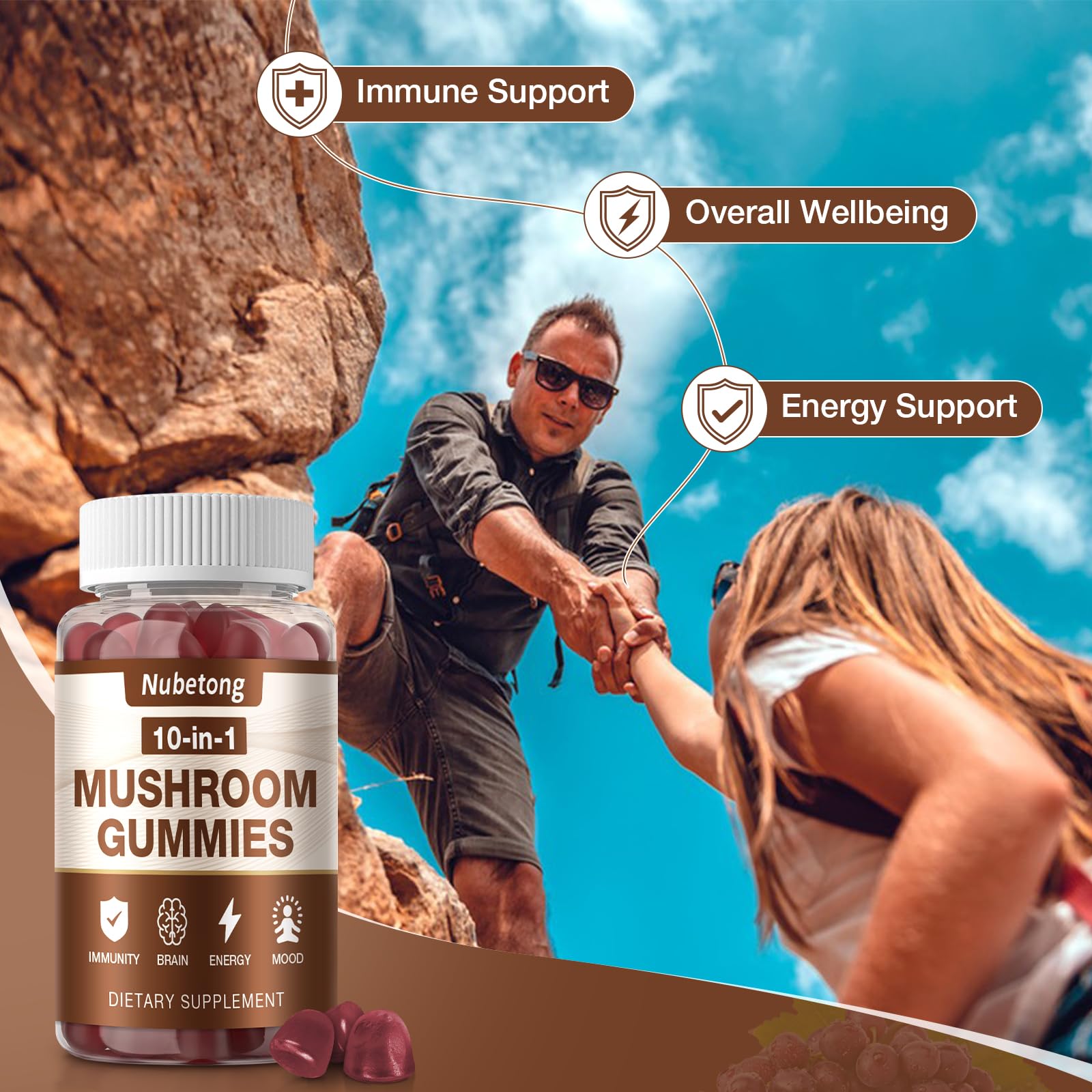 NUBETONG mushroom gummies for daily energy