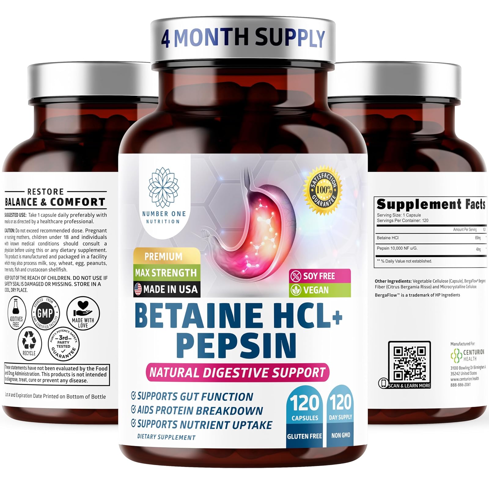 Number One Nutrition Betaine Hydrochloride capsules