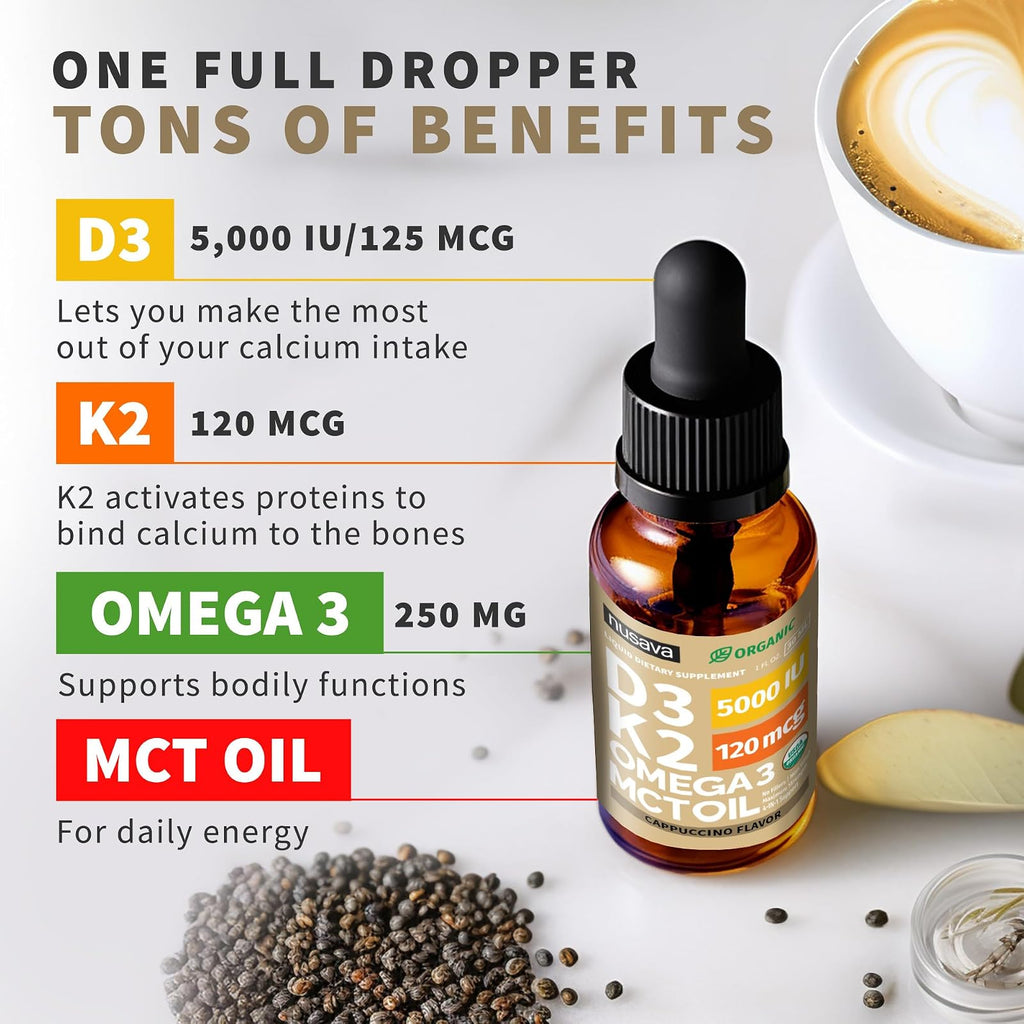 NUSAVA Organic Vitamin D3 K2 drops dosage