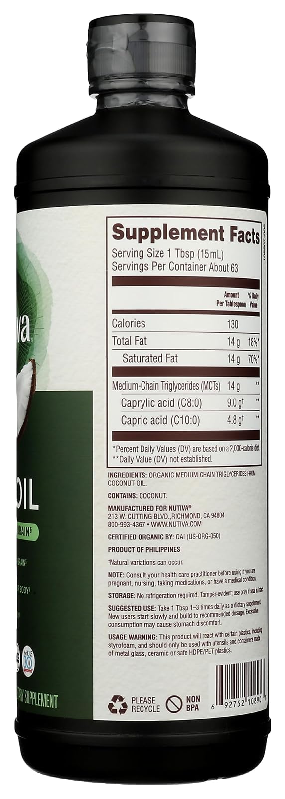 Nutiva MCT oil for healthy fats