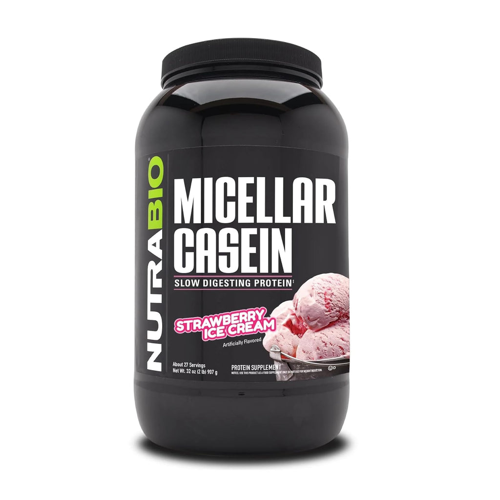 NutraBio casein protein powder strawberry flavour
