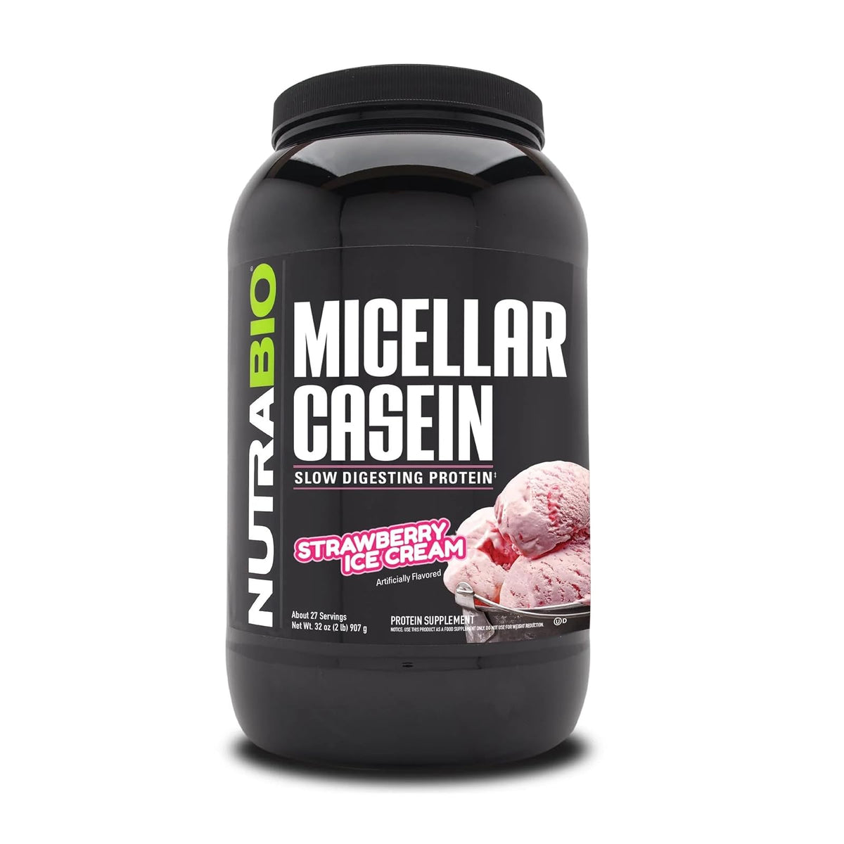 NutraBio casein protein powder strawberry flavour