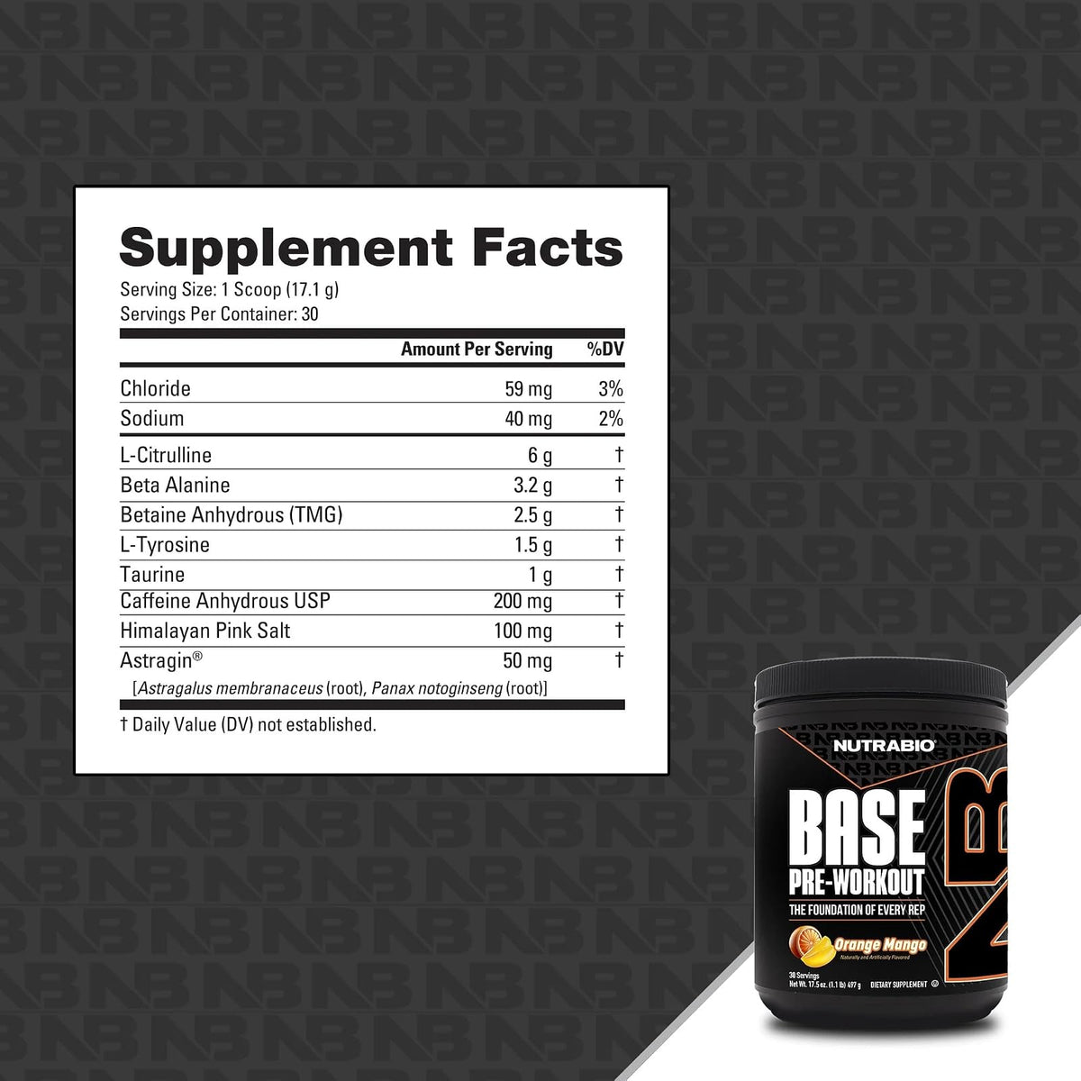 NutraBio pre-workout with 200 mg caffeine
