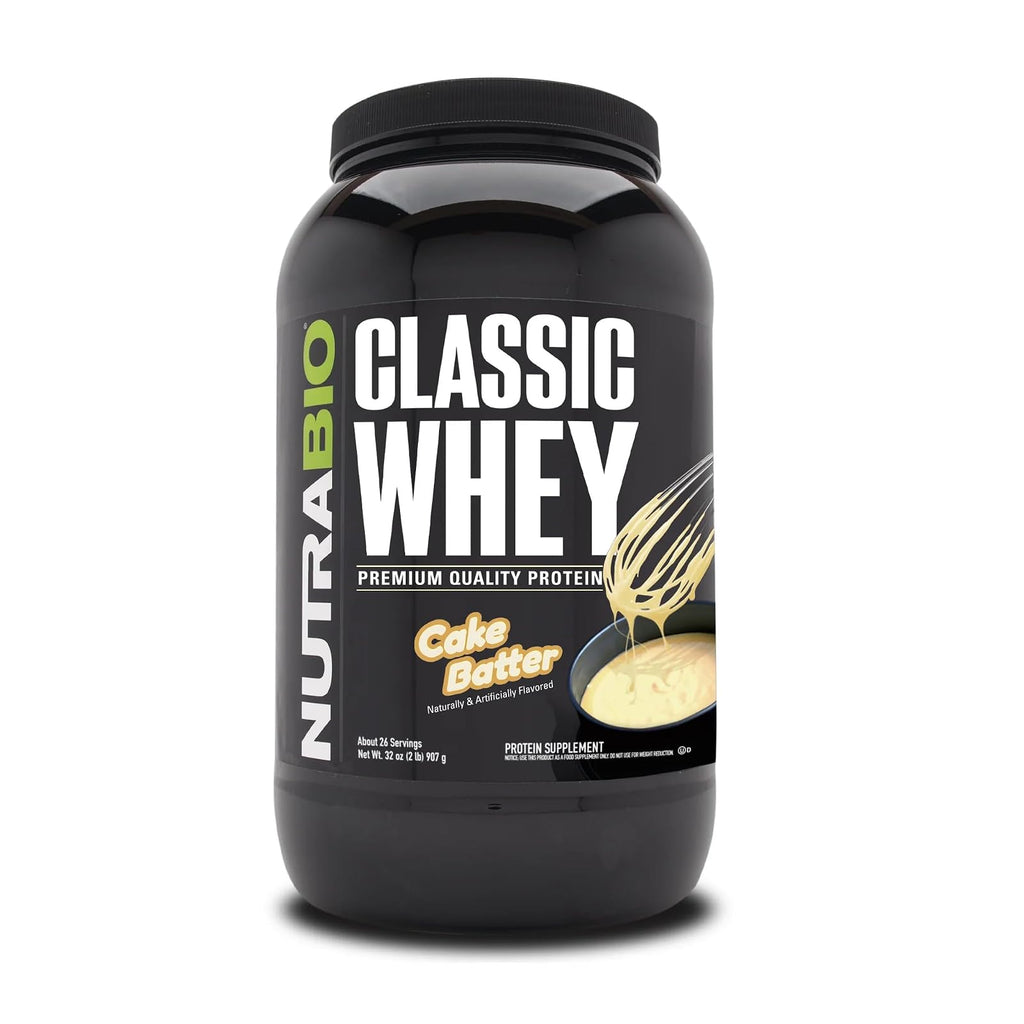 NutraBio whey protein cake batter flavour