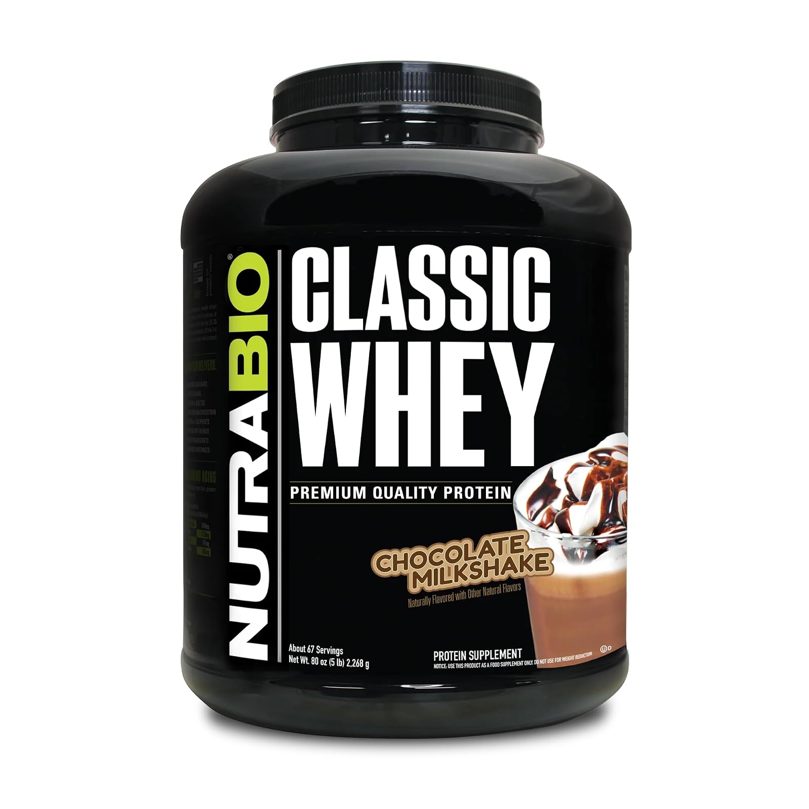 NutraBio whey protein chocolate milkshake