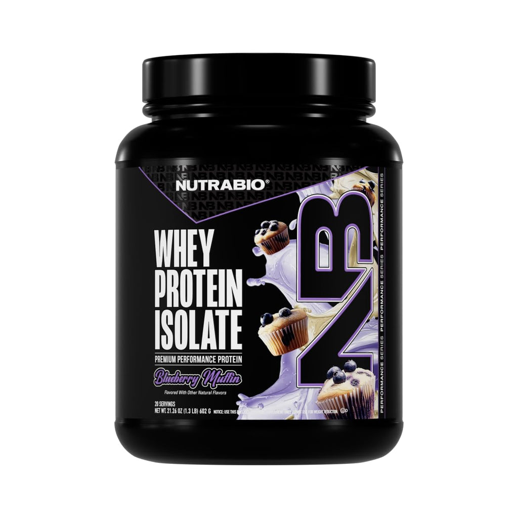 NutraBio whey protein isolate blueberry muffin