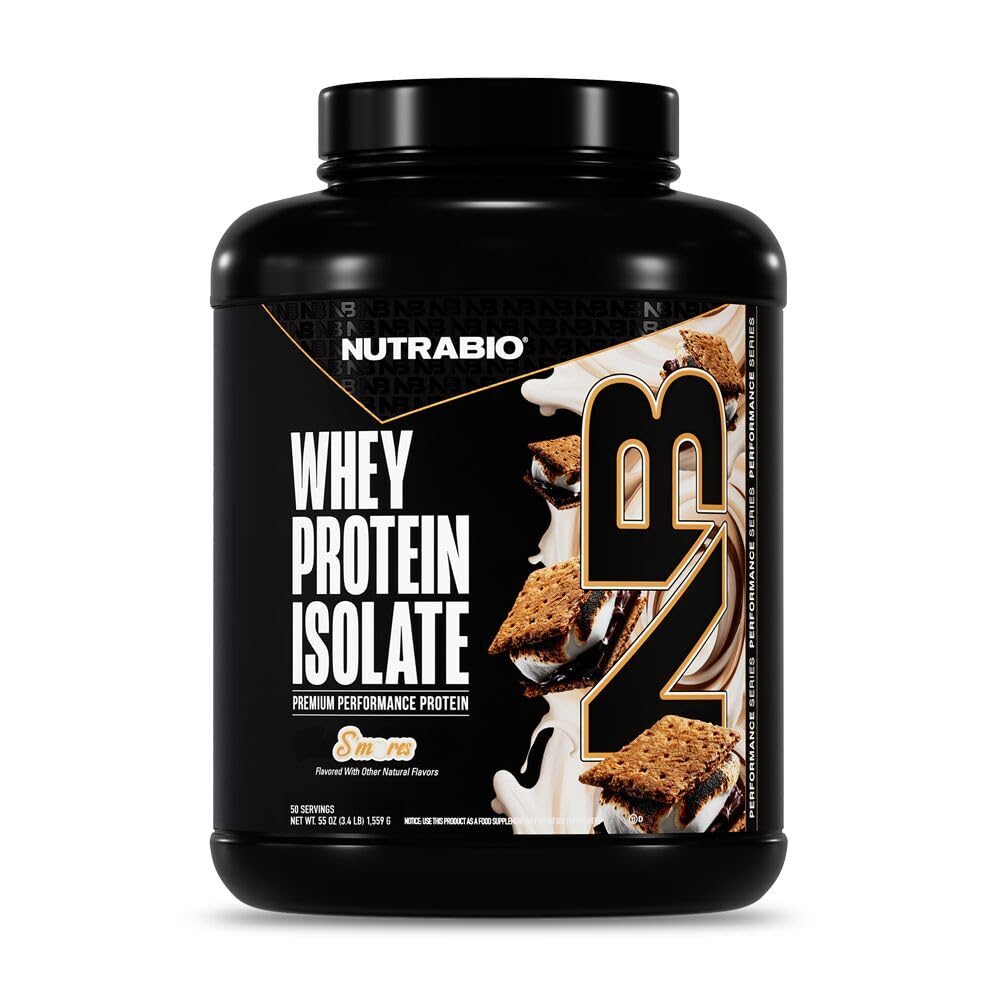 NutraBio whey protein isolate S'Mores flavour