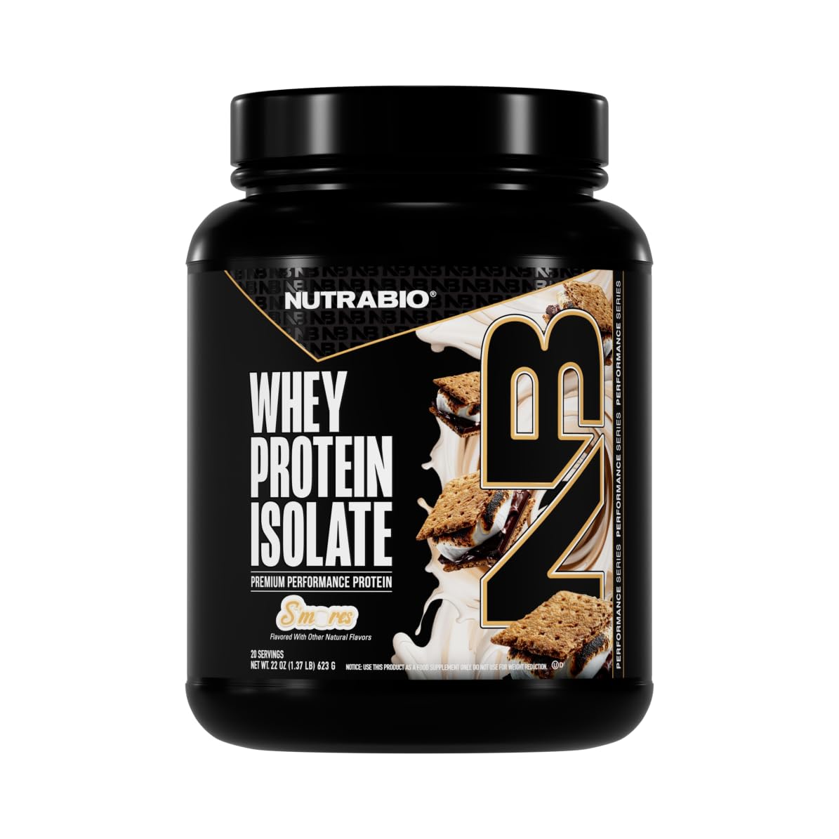 NutraBio whey protein isolate S'Mores flavour