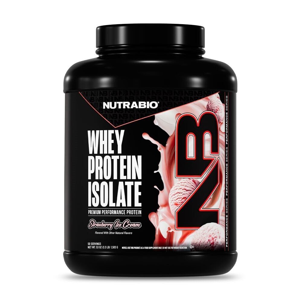 NutraBio whey protein isolate strawberry flavour