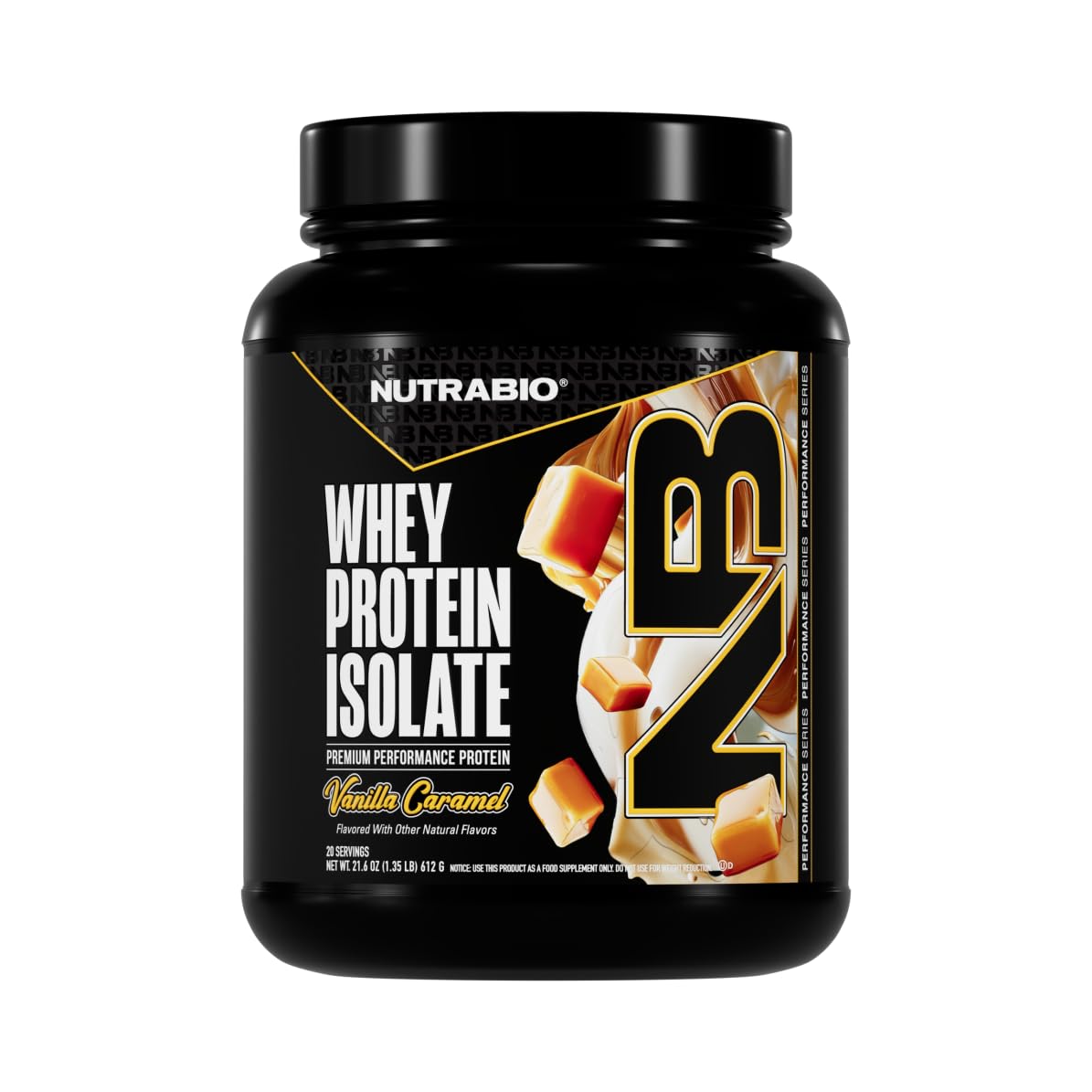 NutraBio whey protein isolate vanilla caramel