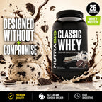 NutraBio whey protein powder 25g serving