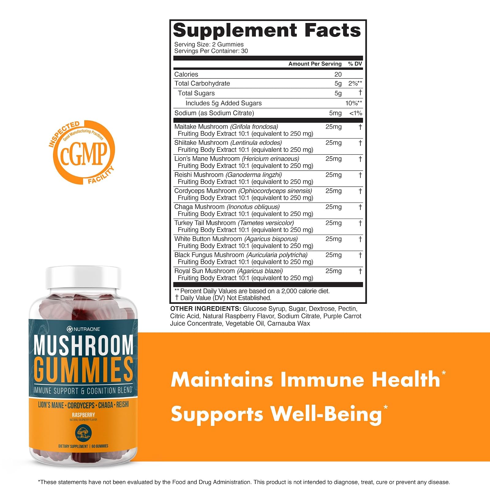 NutraOne mushroom gummies with 30 servings